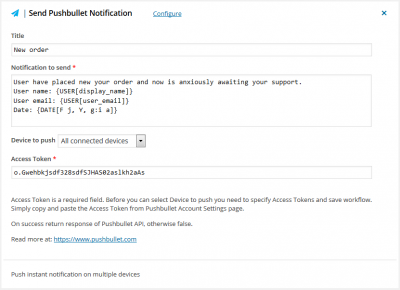Sending notification via Pushbullet – automate WordPress with a workflow plugin – jetFlow.io