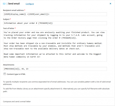 Send email – automate WordPress with a workflow plugin – jetFlow.io